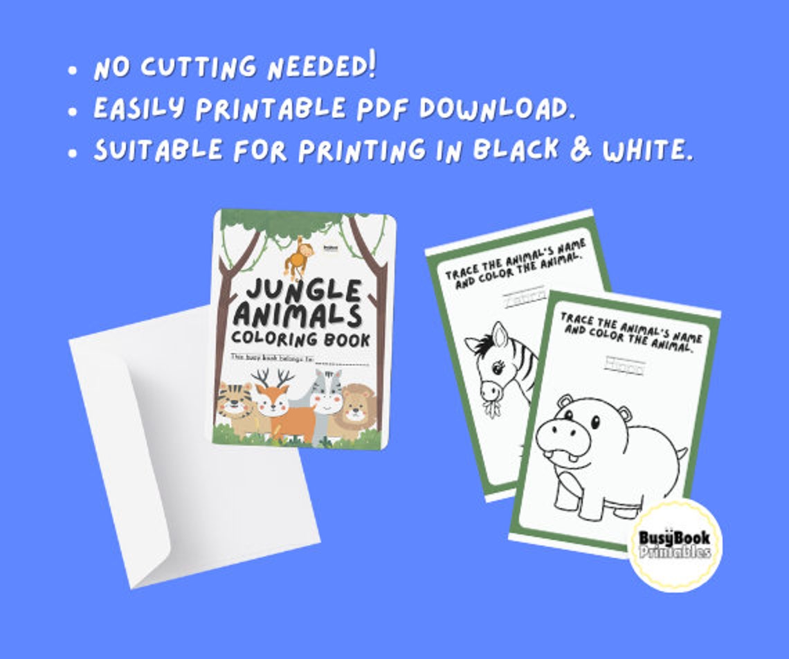 Jungle Animals Coloring Book Activity Book With Coloring and Tracing ...