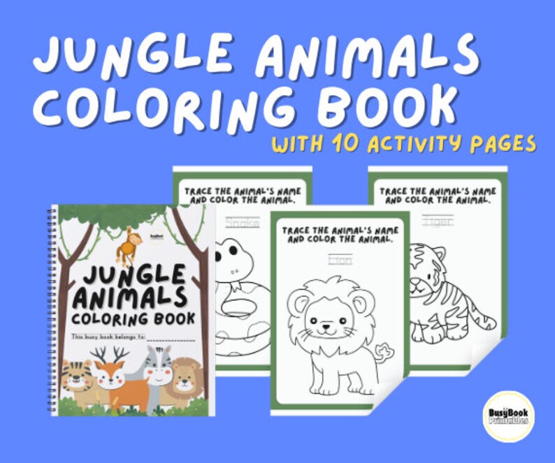 Jungle Animals Coloring Book Activity Book With Coloring and Tracing ...