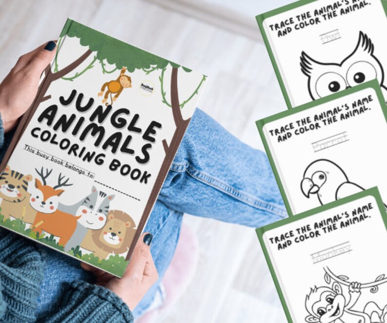 Jungle Animals Coloring Book Activity Book With Coloring and Tracing ...