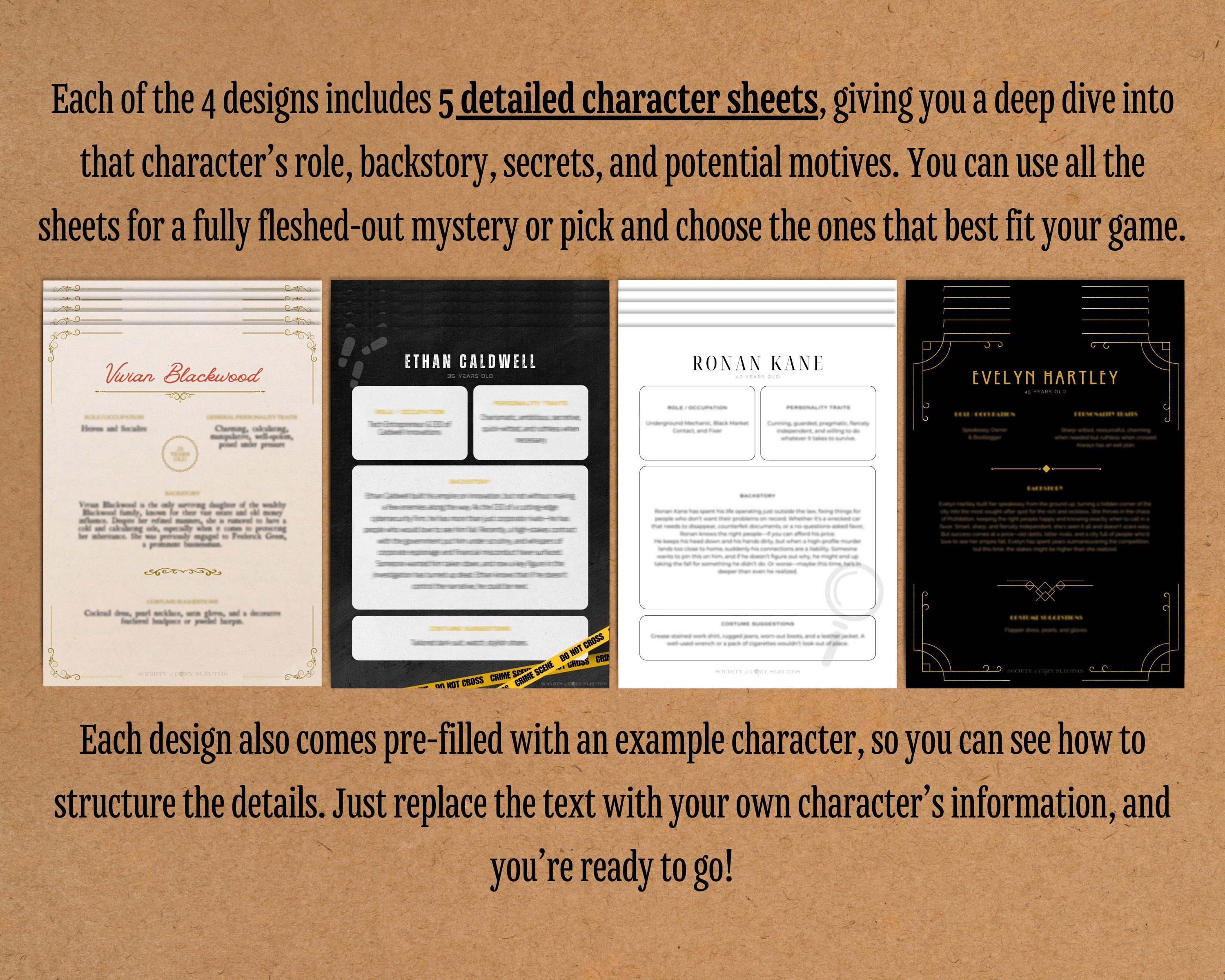 Murder Mystery Template Character Sheet for DIY Mystery Party Kit ...