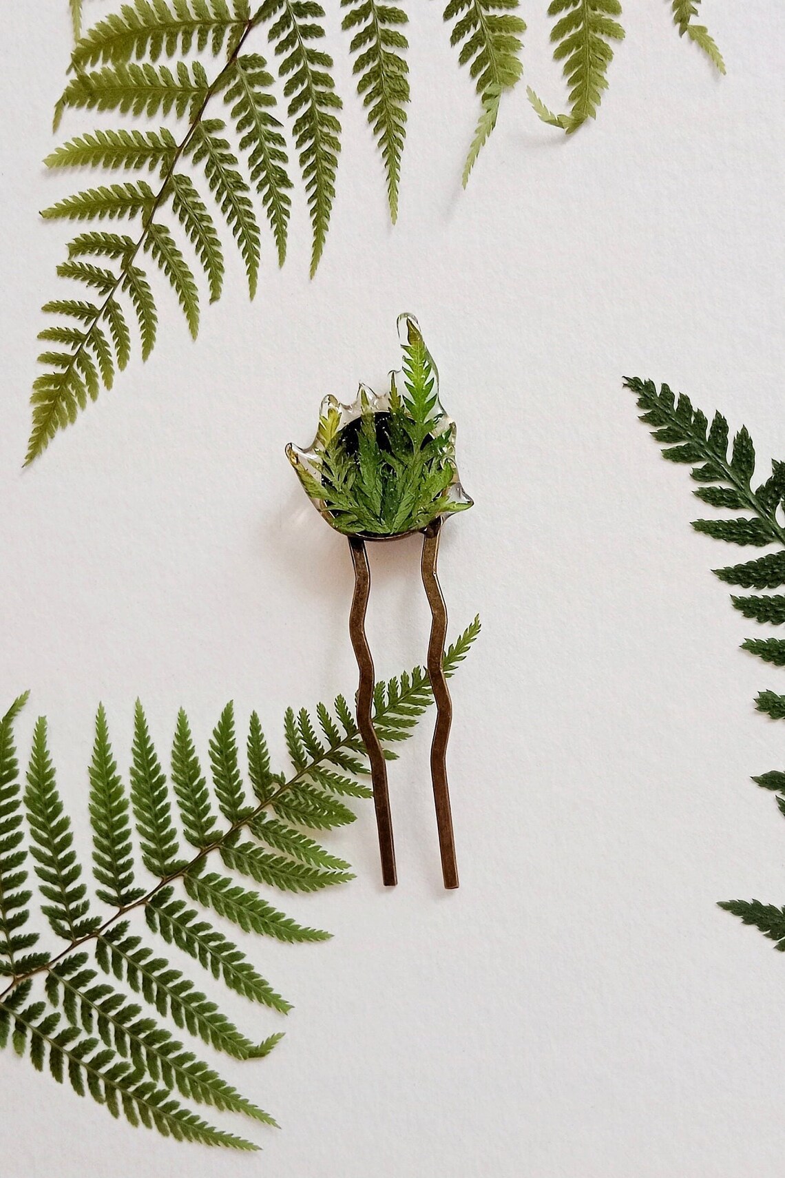 Bronze Hair Pin Made of Real Fern Leaves. Herbal Hair Clip. Accessories ...