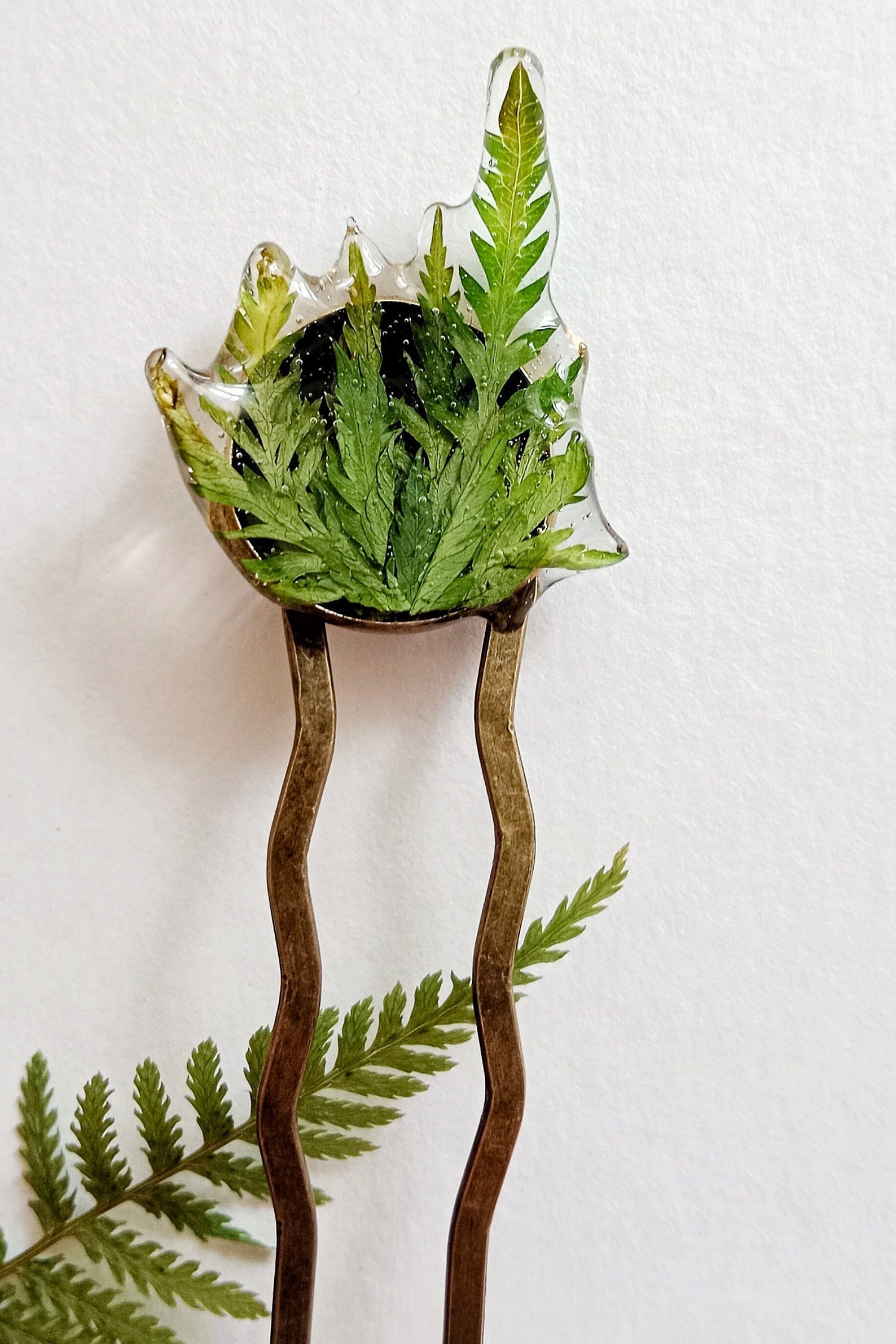 Bronze Hair Pin Made of Real Fern Leaves. Herbal Hair Clip. Accessories ...
