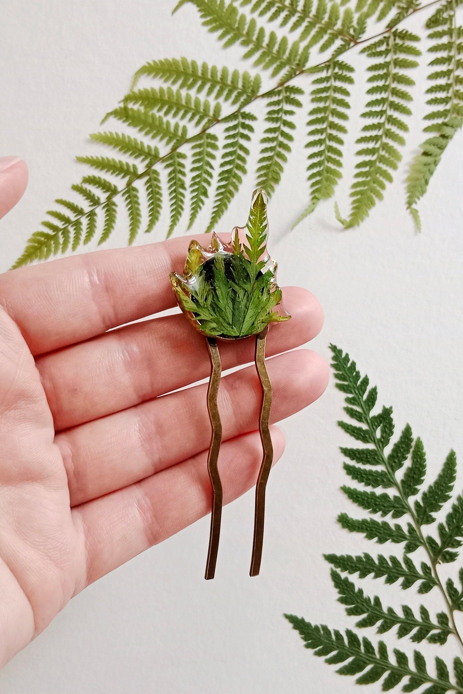 Bronze Hair Pin Made of Real Fern Leaves. Herbal Hair Clip. Accessories ...