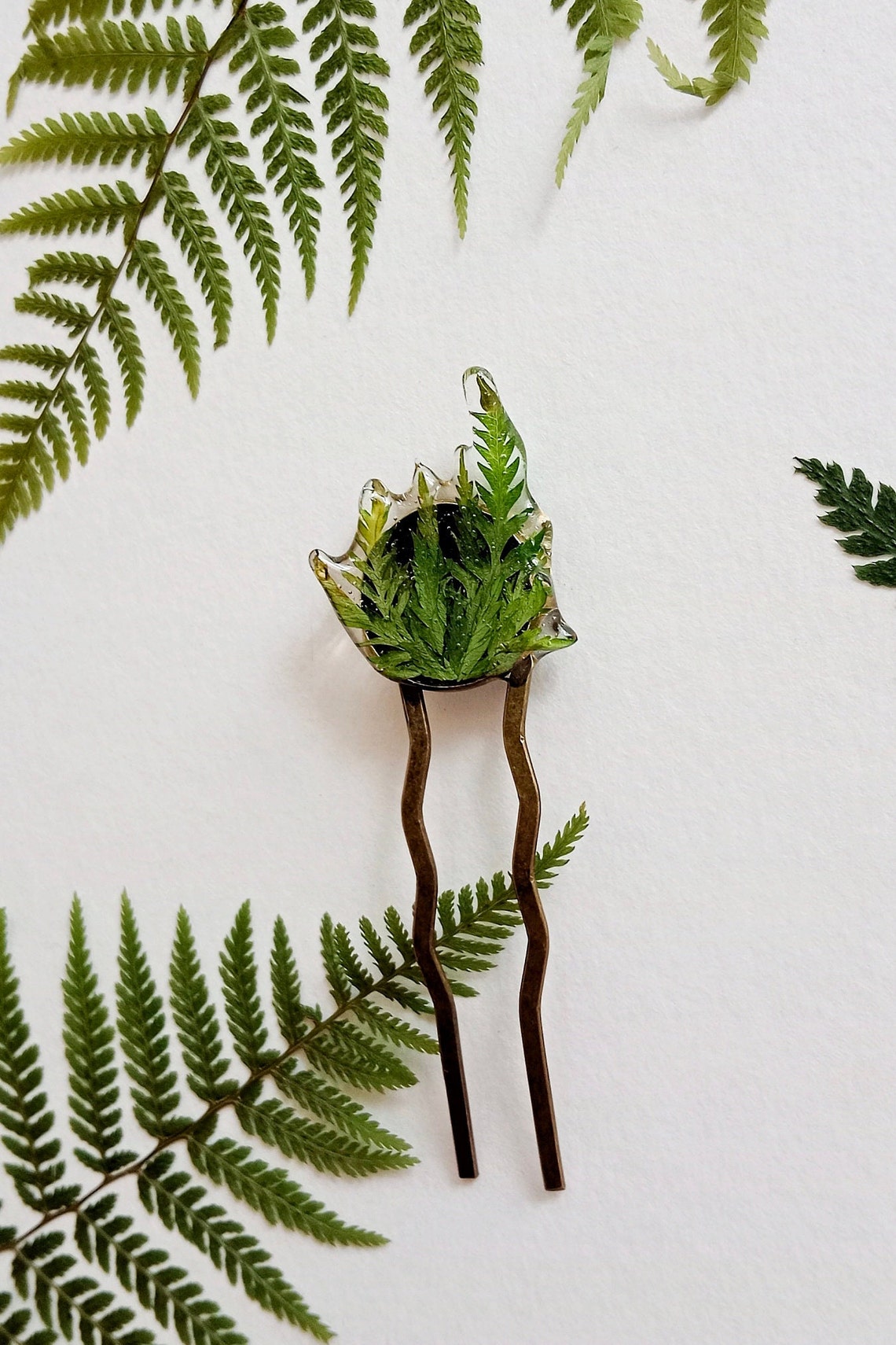 Bronze Hair Pin Made of Real Fern Leaves. Herbal Hair Clip. Accessories ...