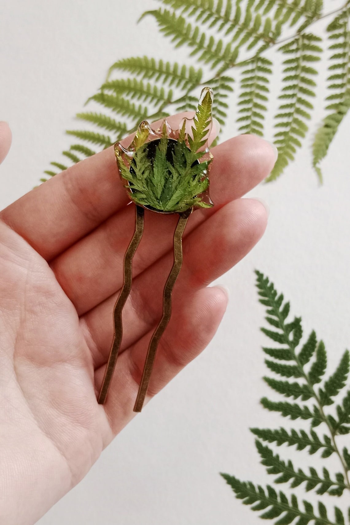 Bronze Hair Pin Made of Real Fern Leaves. Herbal Hair Clip. Accessories ...