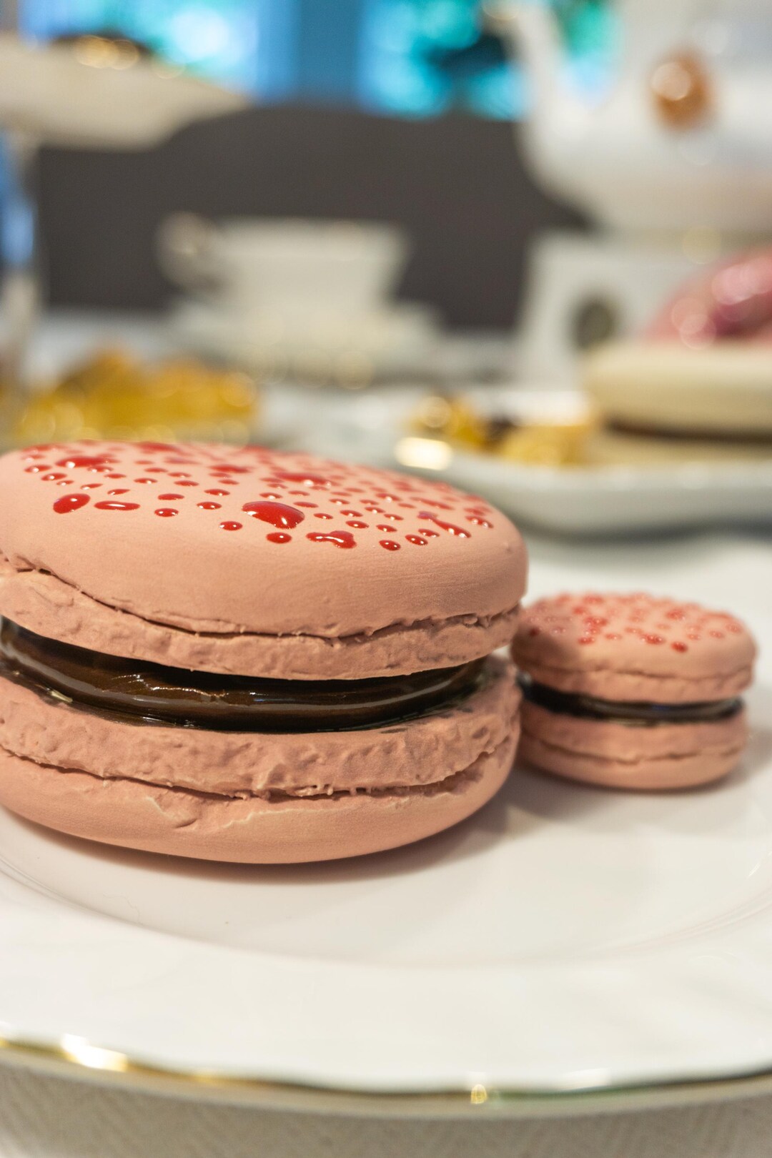 Poison Pink Velvet Ceramic Macaron Sculpture, Food Art, Decorative ...