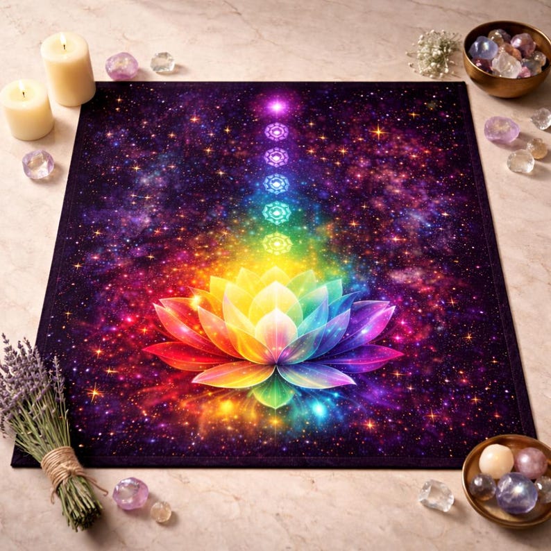 Chakra Lotus Altar Cloth 22x22 Cotton Tarot Cloth Rainbow Spiritual ...