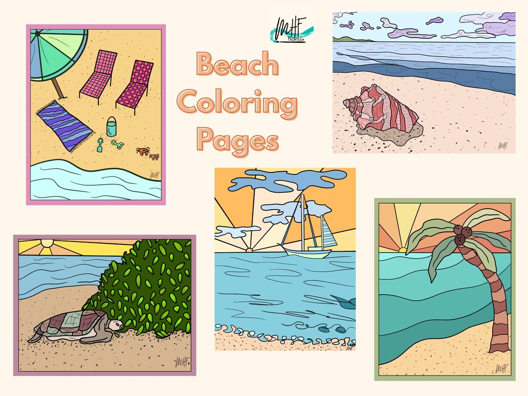 Beach Coloring Pages: Hand-drawn Coastal Art (2 Pdfs Digital Download ...