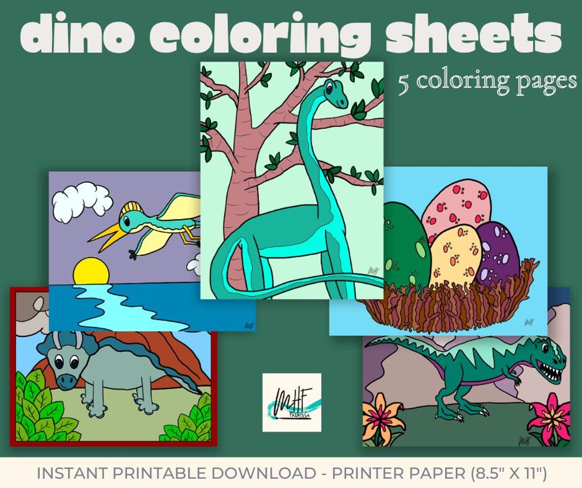 Dinosaur Coloring Pages: Hand-drawn Dino Art for Kids (PDF Download) - Etsy