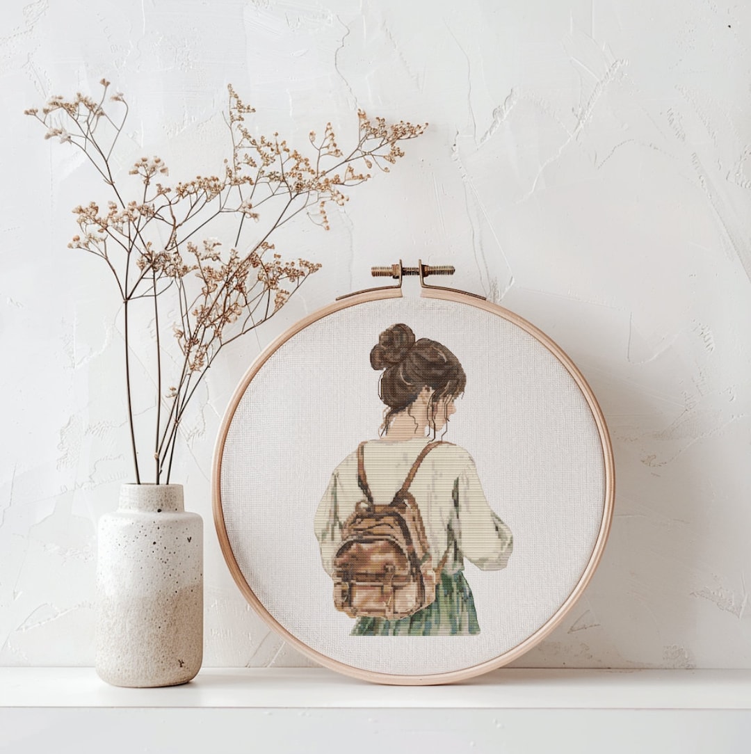 Girl With Backpack Cross Stitch Pattern: Minimalist Woman (PDF Digital ...