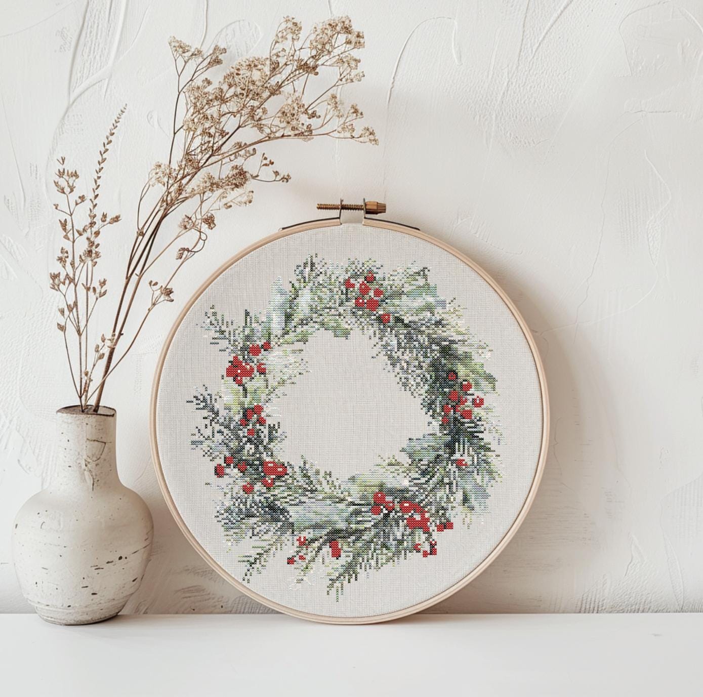 Winter Christmas Wreath Cross Stitch Pattern, Holiday Cross Stitch, PDF Digital Download ...