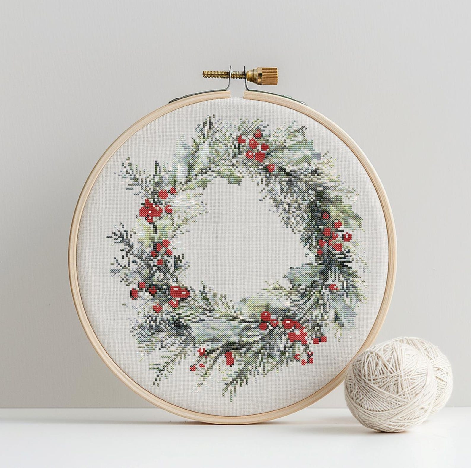 Winter Christmas Wreath Cross Stitch Pattern, Holiday Cross Stitch, PDF Digital Download ...