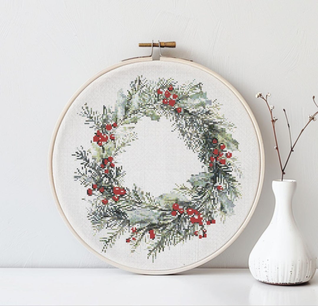 Winter Christmas Wreath Cross Stitch Pattern, Holiday Cross Stitch, PDF ...