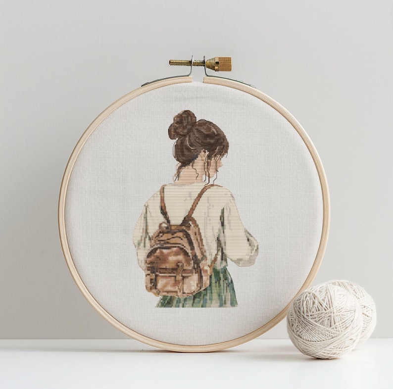 Girl With Backpack Cross Stitch Pattern: Minimalist Woman (PDF Digital ...