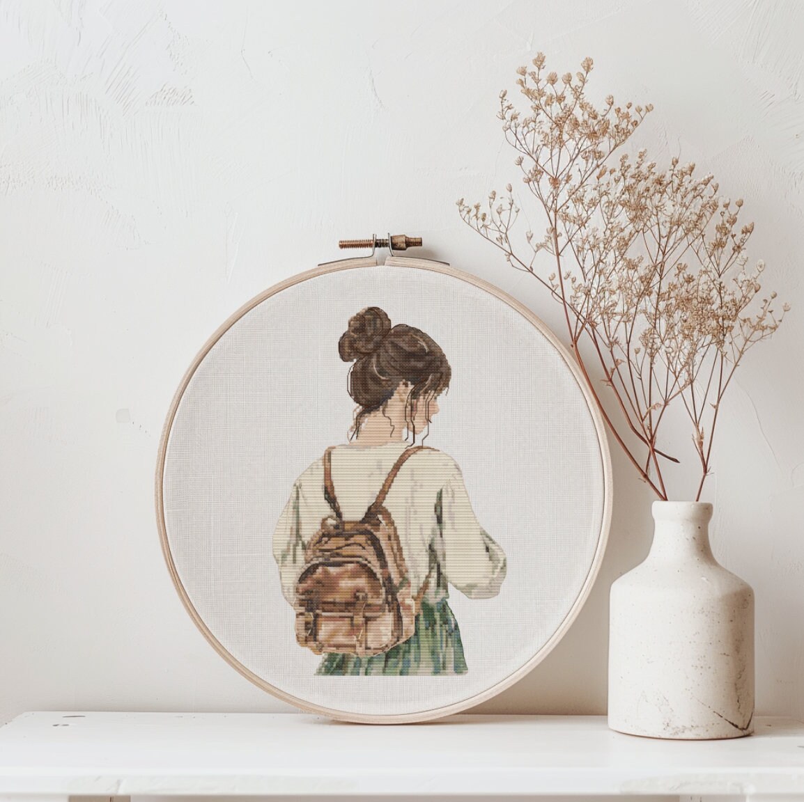 Girl With Backpack Cross Stitch Pattern: Minimalist Woman (PDF Digital ...