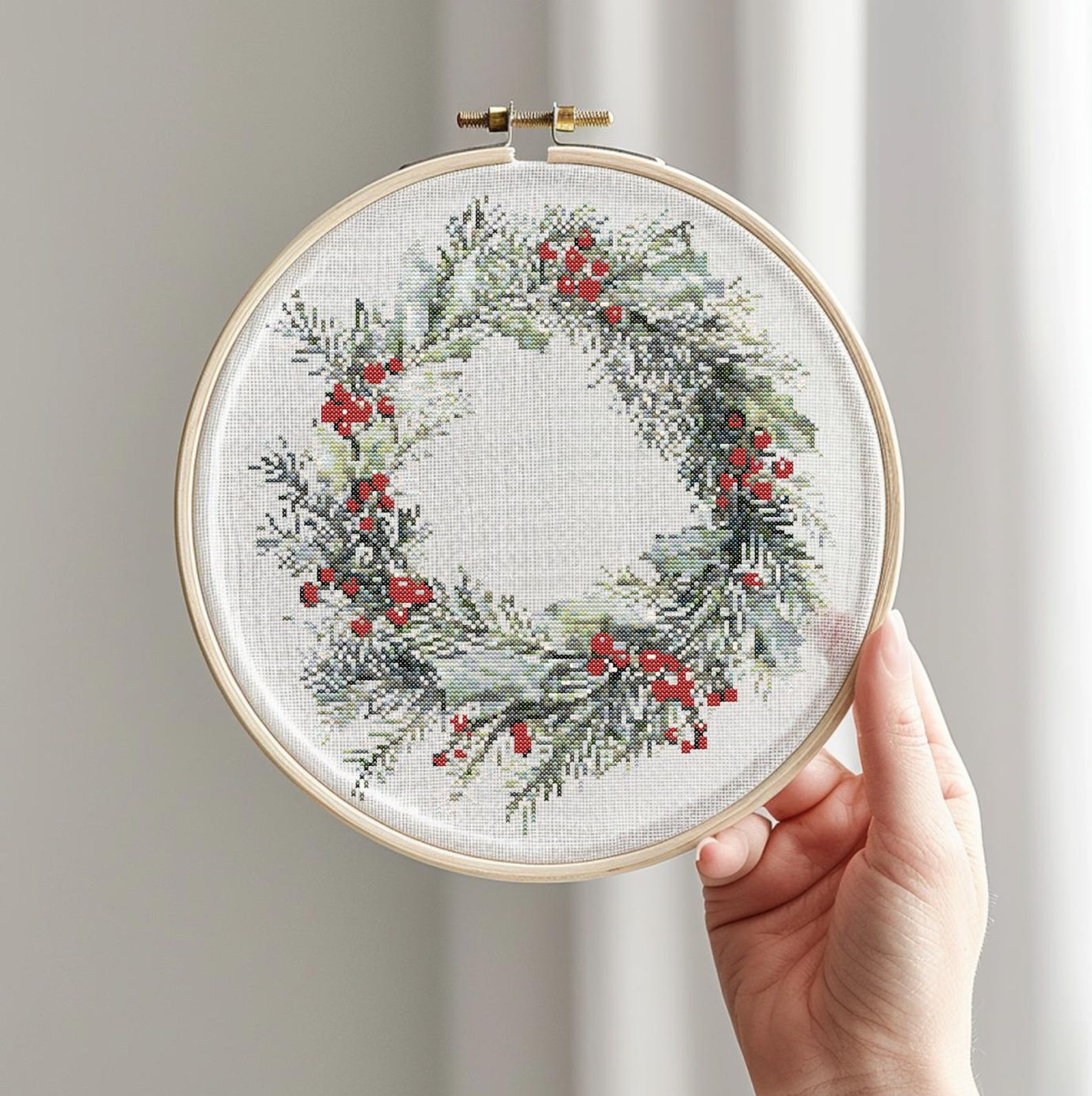 Winter Christmas Wreath Cross Stitch Pattern, Holiday Cross Stitch, PDF Digital Download ...