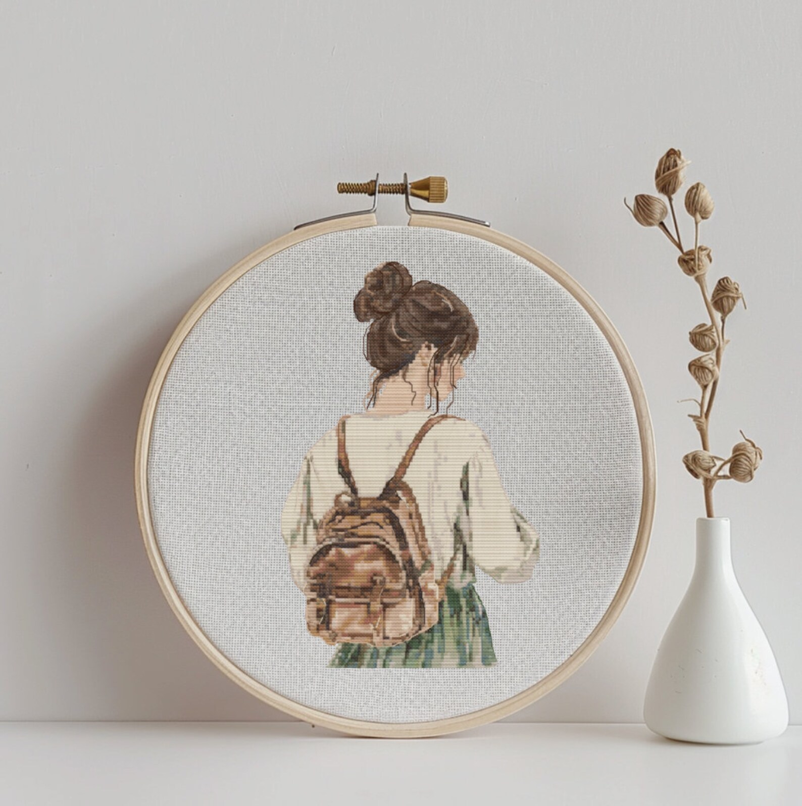 Girl With Backpack Cross Stitch Pattern: Minimalist Woman (PDF Digital ...