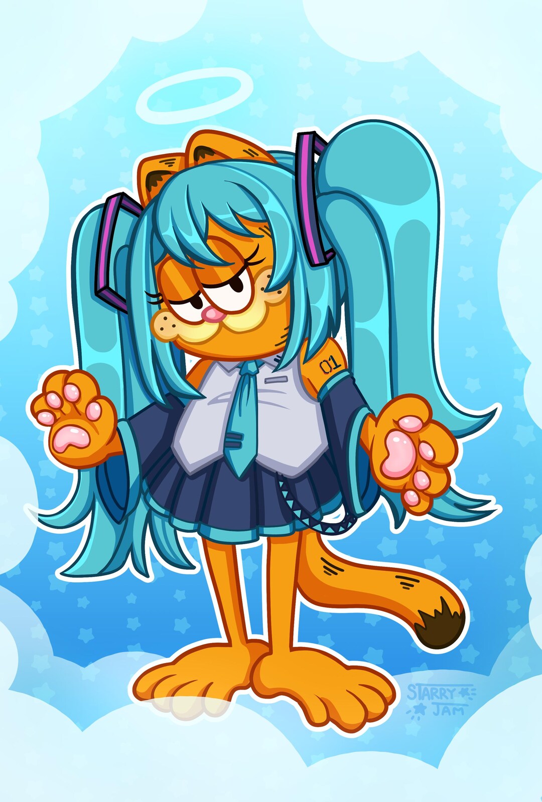 Hatsune Miku Garfield Parody Fanart 5 X 7 Print Holographic Cartoon ...