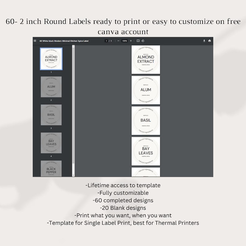 Editable 2'' Round White Label Template Minimalist Design Canva Digital ...