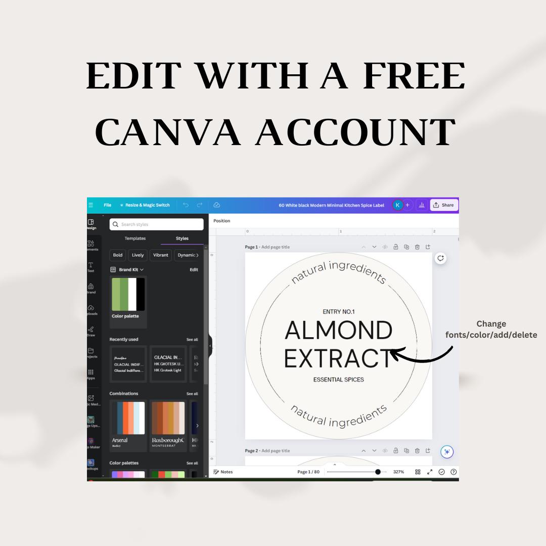 Editable 2'' Round White Label Template Minimalist Design Canva Digital ...