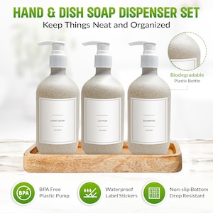 Soap Dispenser Set of 3 With White Pump Nozzles, Wheat Straw ...