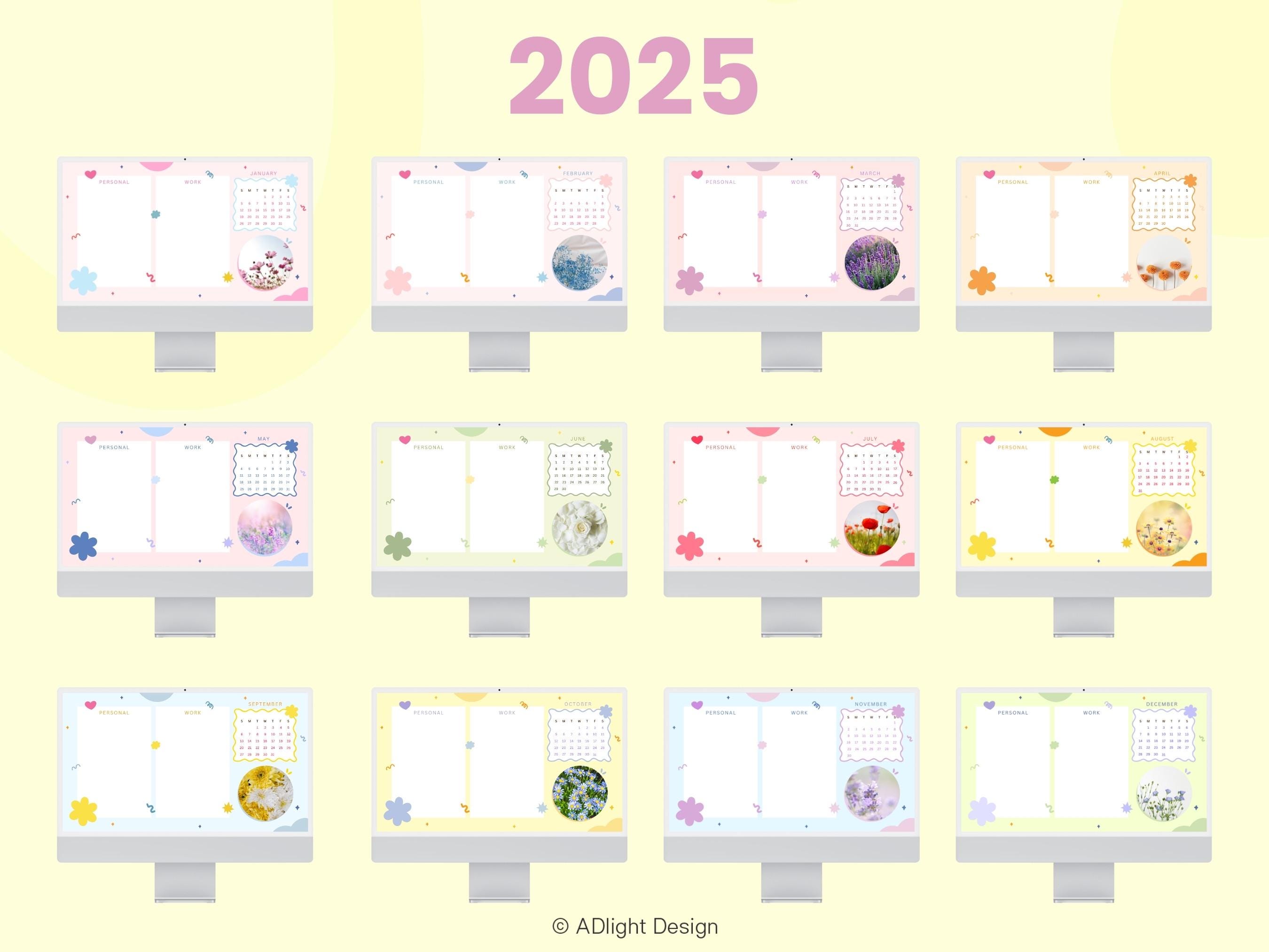 2025 Calendar Desktop Organizer With Bonus 2 Wallpapers,digital Art ...