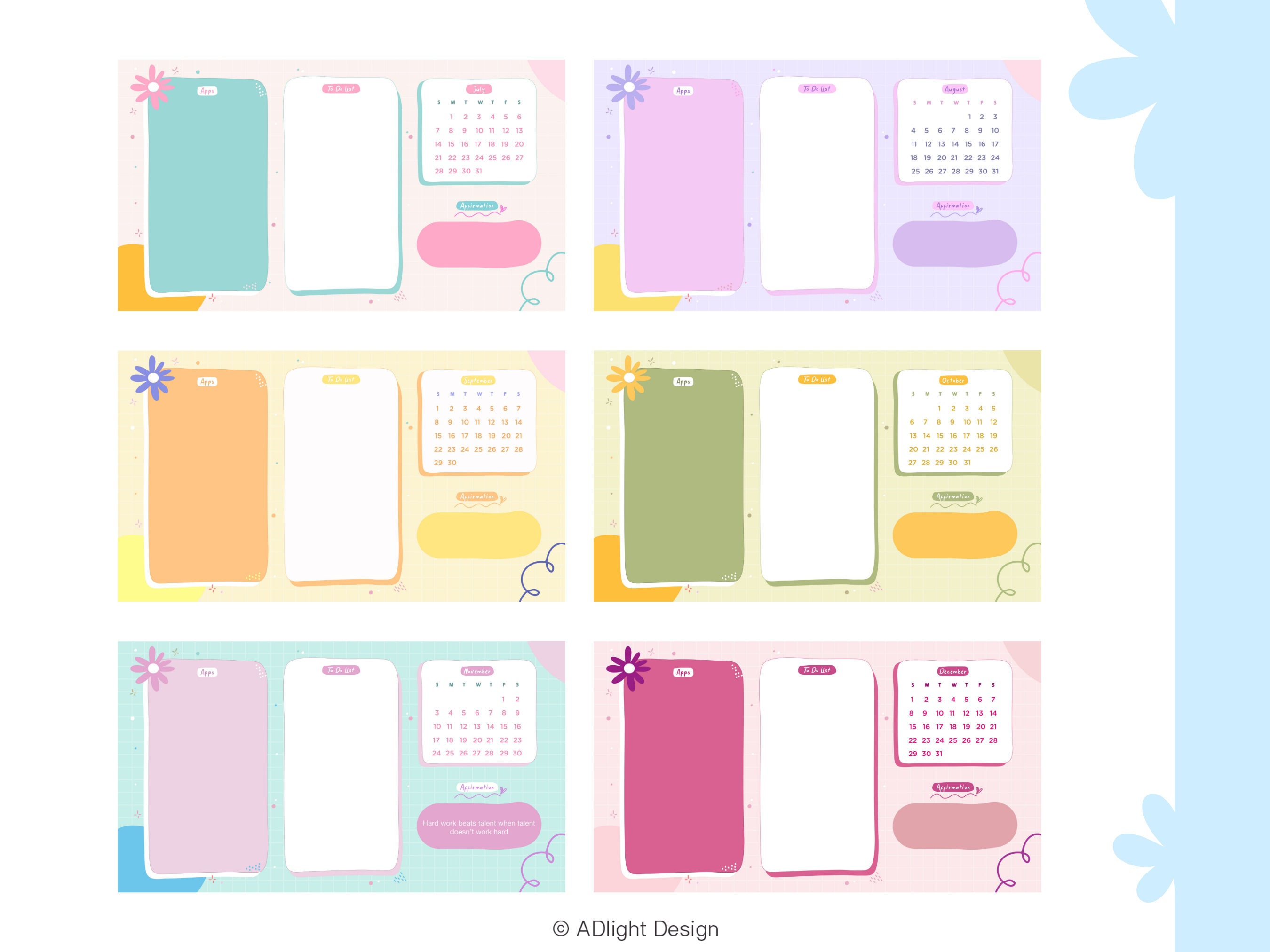 2024 Colourful Desktop Organizer Calendar, Monthly & Weekly Desktop ...