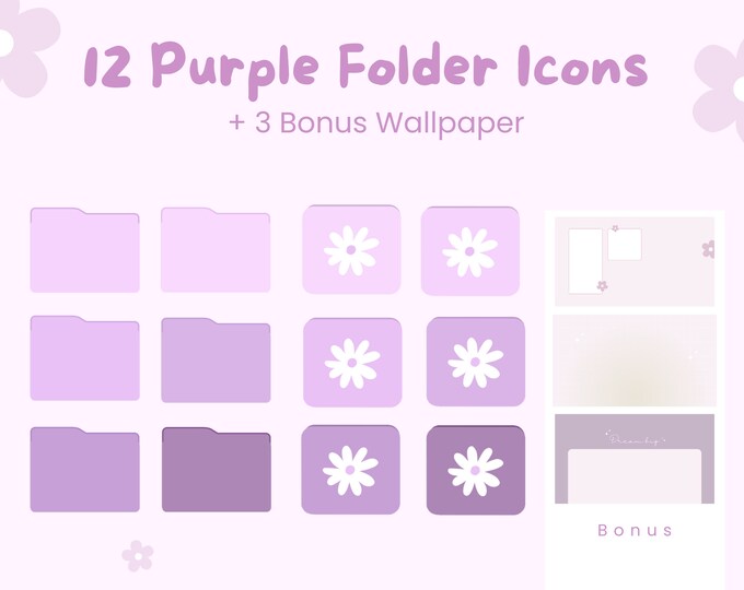 12 Purple Gingham Folder Icons With 6 Bonus Wallpapers for Mac Windows PC Desktop Folder ...