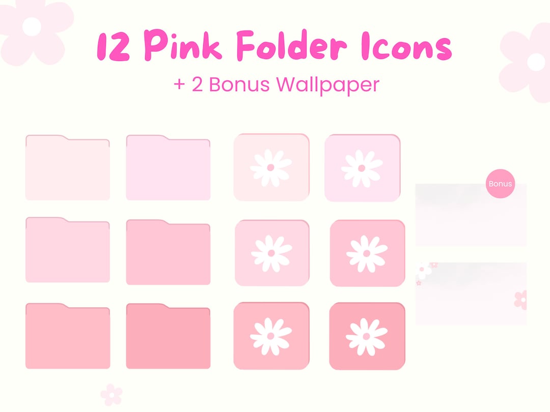 12 Pink Folder Icons for Mac & PC Desktop Organization Aesthetic Folder ...