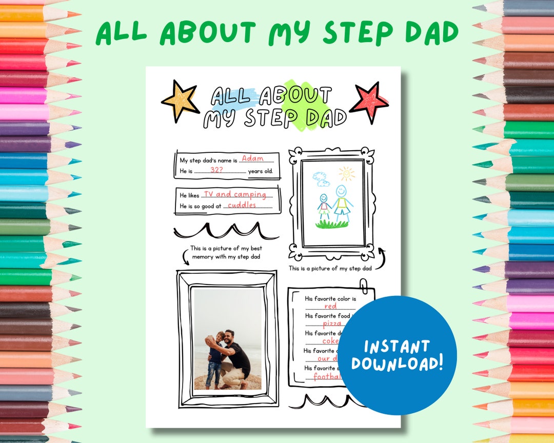 Step Dad Questionnaire Printable Gift, DIY Coloring Page for Father's ...