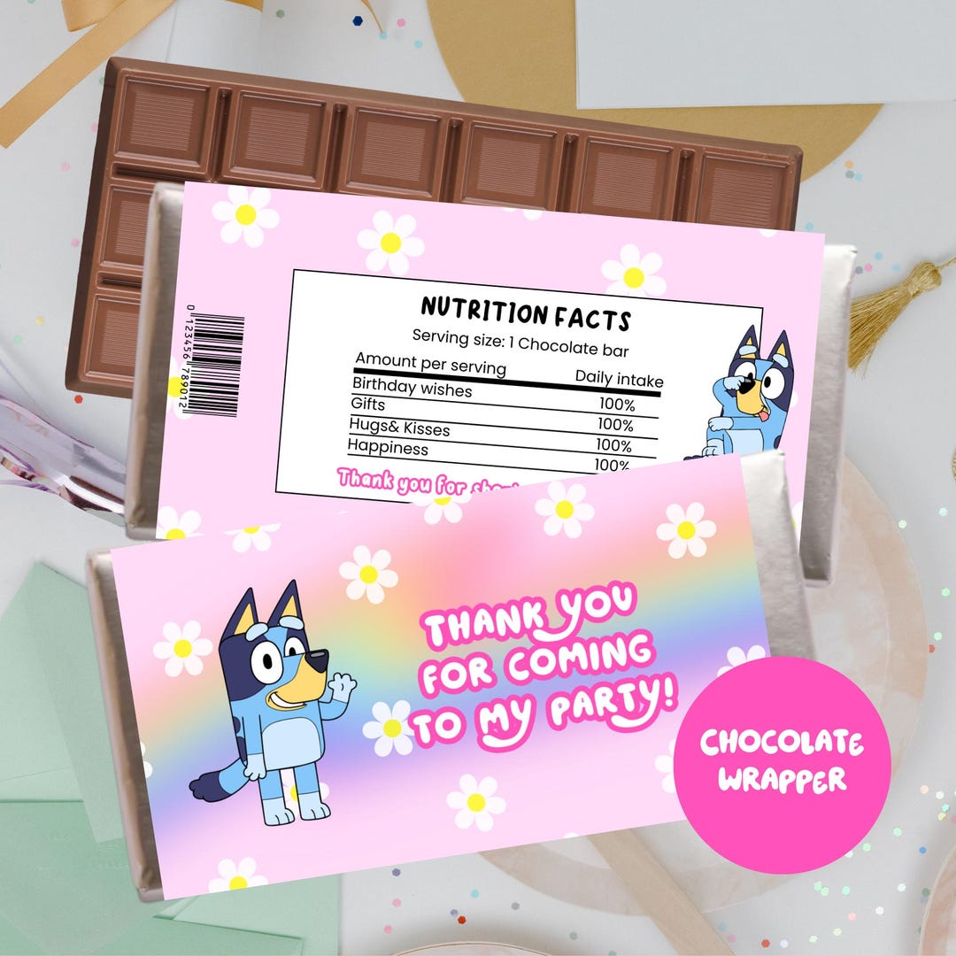 Rainbow Bluey Birthday Party Favor Printables: Chocolate Wrapper - Etsy