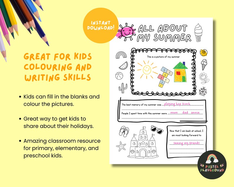 All About My Summer Printable, Summer Questionnaire, Fill in the Blank ...