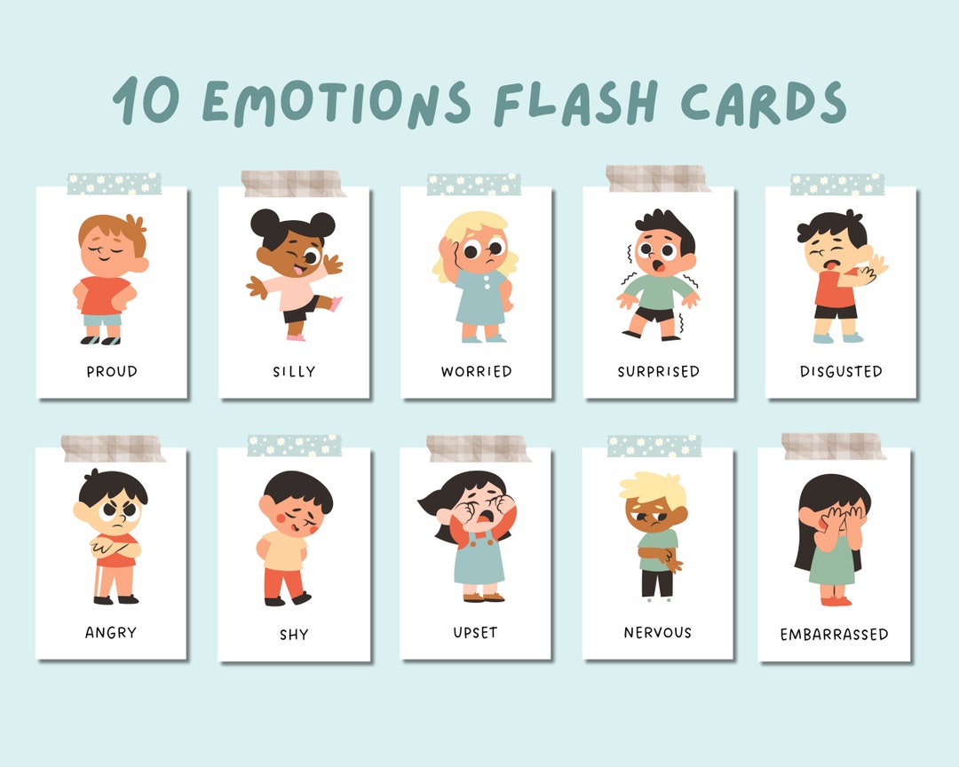 Emotions Flash Cards for Kids Montessori Homeschool Printable Chart - Etsy
