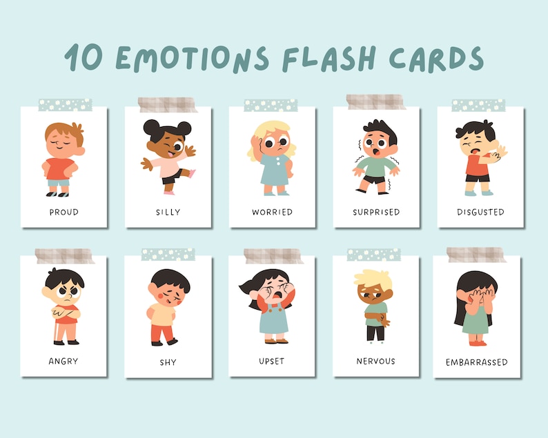 Emotions Flash Cards for Kids Montessori Homeschool Printable Chart - Etsy