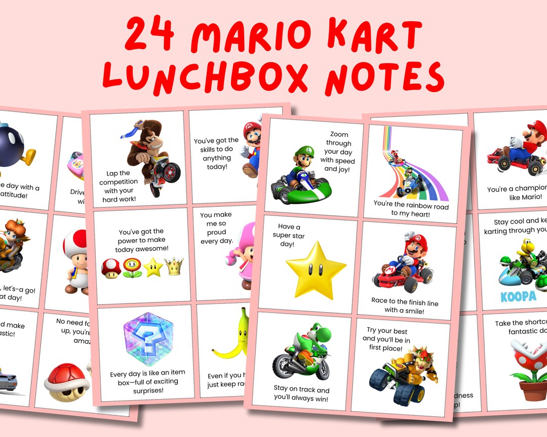 Super Mario Kart Printable Lunchbox Notes for Kids Fun Encouraging ...