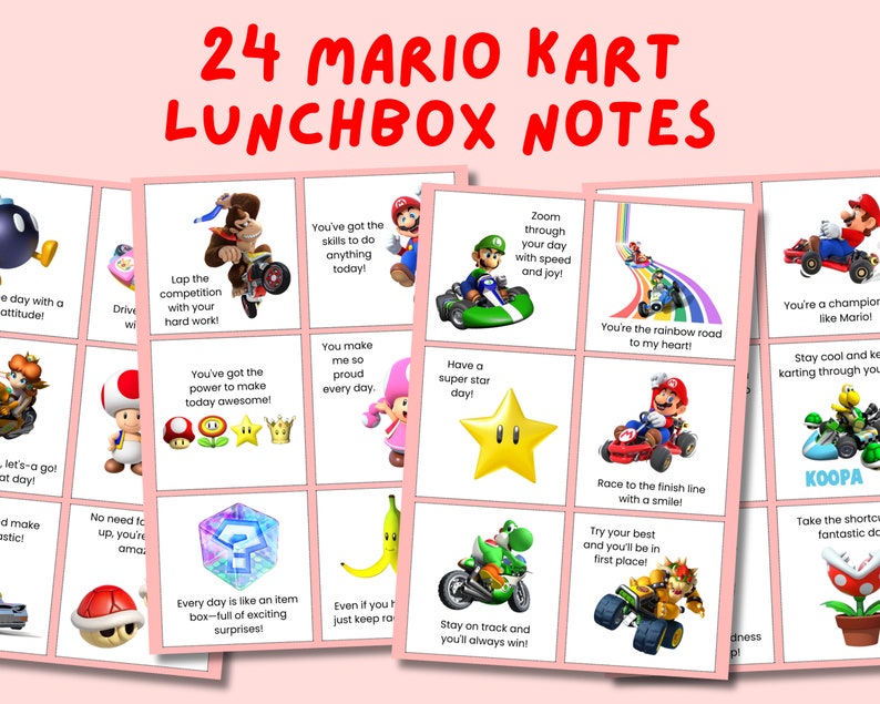 Super Mario Kart Printable Lunchbox Notes for Kids Fun Encouraging ...