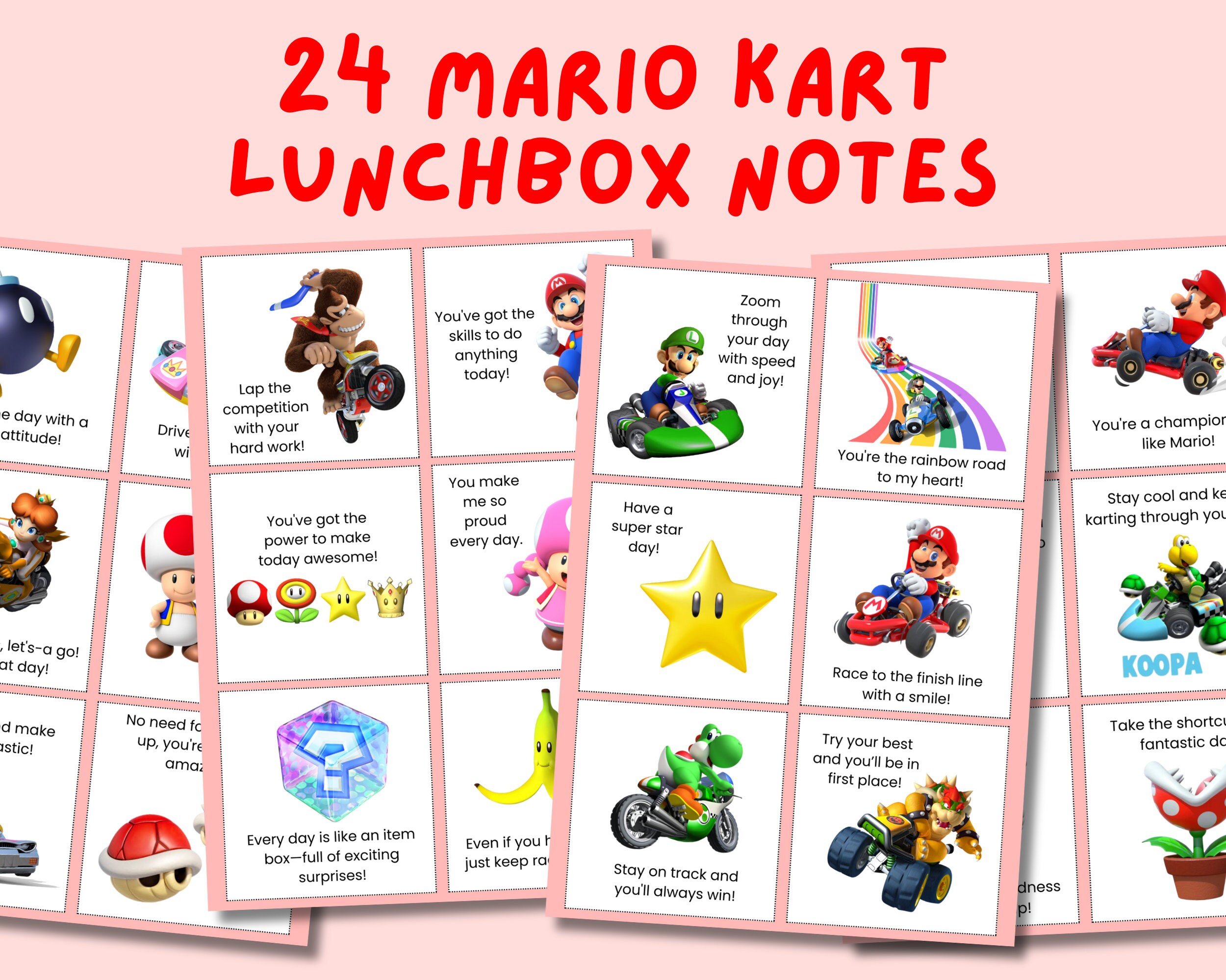 Super Mario Kart Printable Lunchbox Notes for Kids Fun Encouraging ...