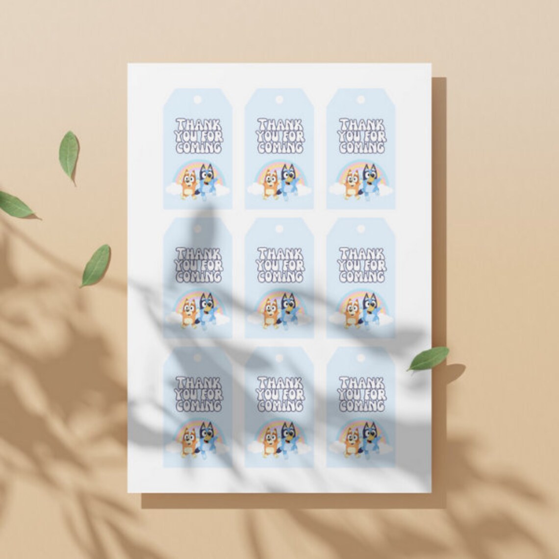 Bluey Themed Thank You Tags for Birthday Party, Bingo Party Favor Tags ...