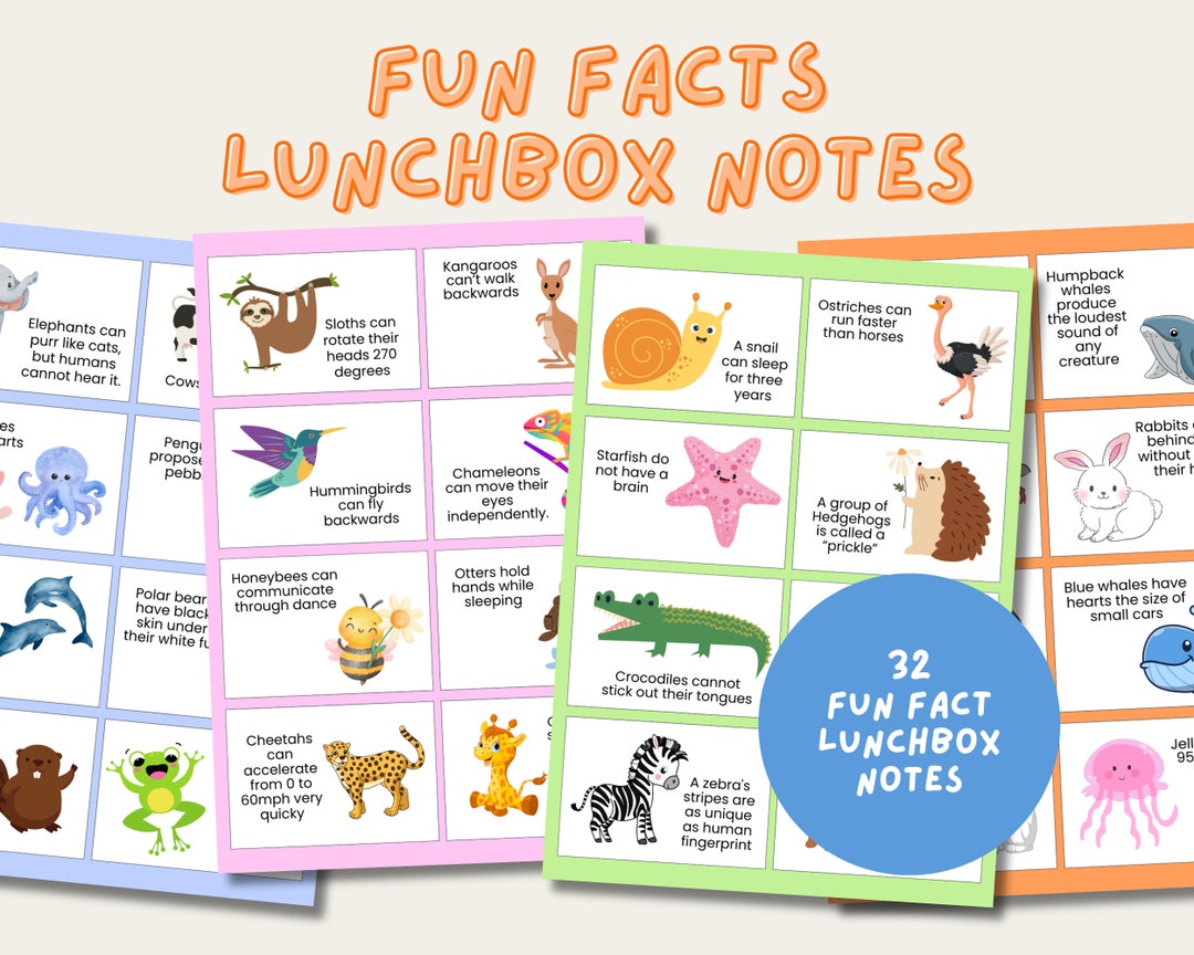 Printable Animal Fun Facts Lunchbox Notes for Kids Cool School ...