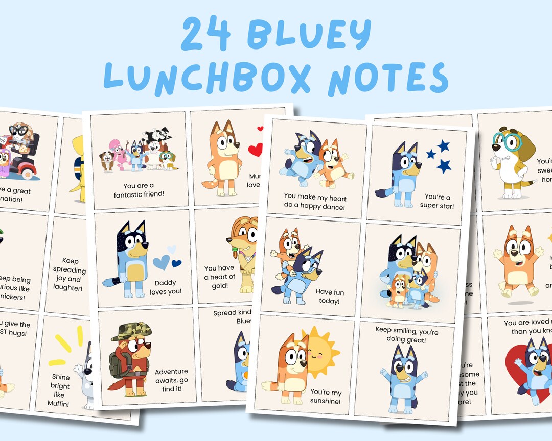 Bluey Lunchbox Notes for Kids Back to School Printable Lunch Notes ...