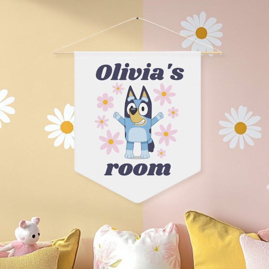 Personalized Bluey Pennant Flag for Girl's Room Decor Pink and Blue - Etsy