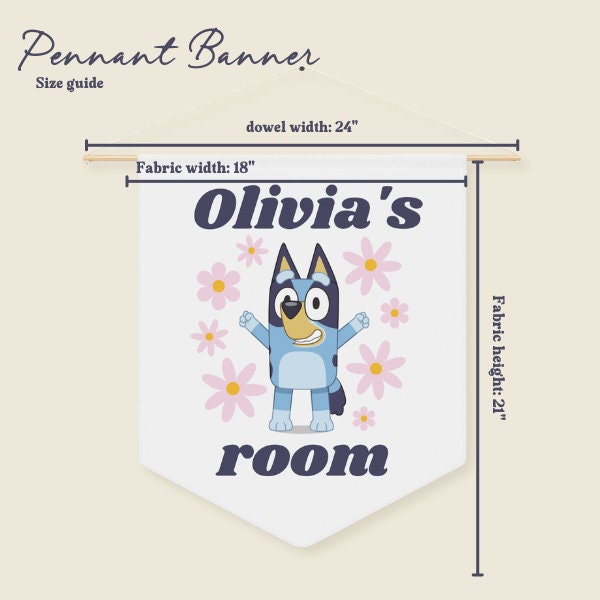 Personalized Bluey Pennant Flag for Girl's Room Decor Pink and Blue - Etsy