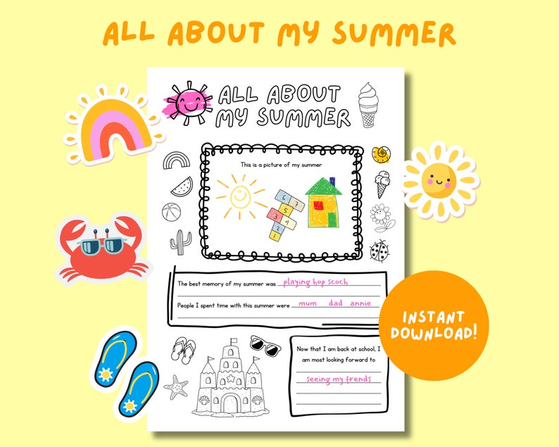 All About My Summer Printable, Summer Questionnaire, Fill in the Blank ...