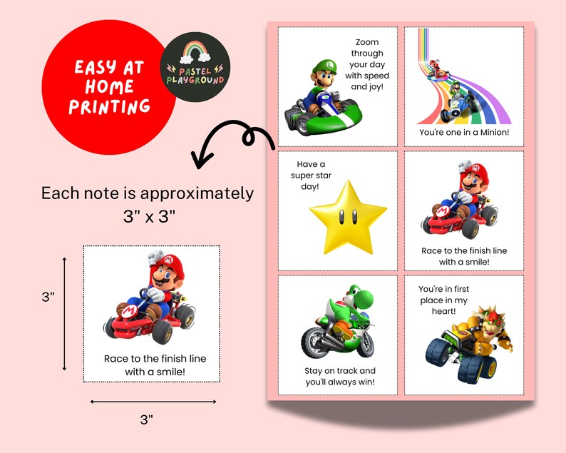 Super Mario Kart Printable Lunchbox Notes for Kids Fun Encouraging ...