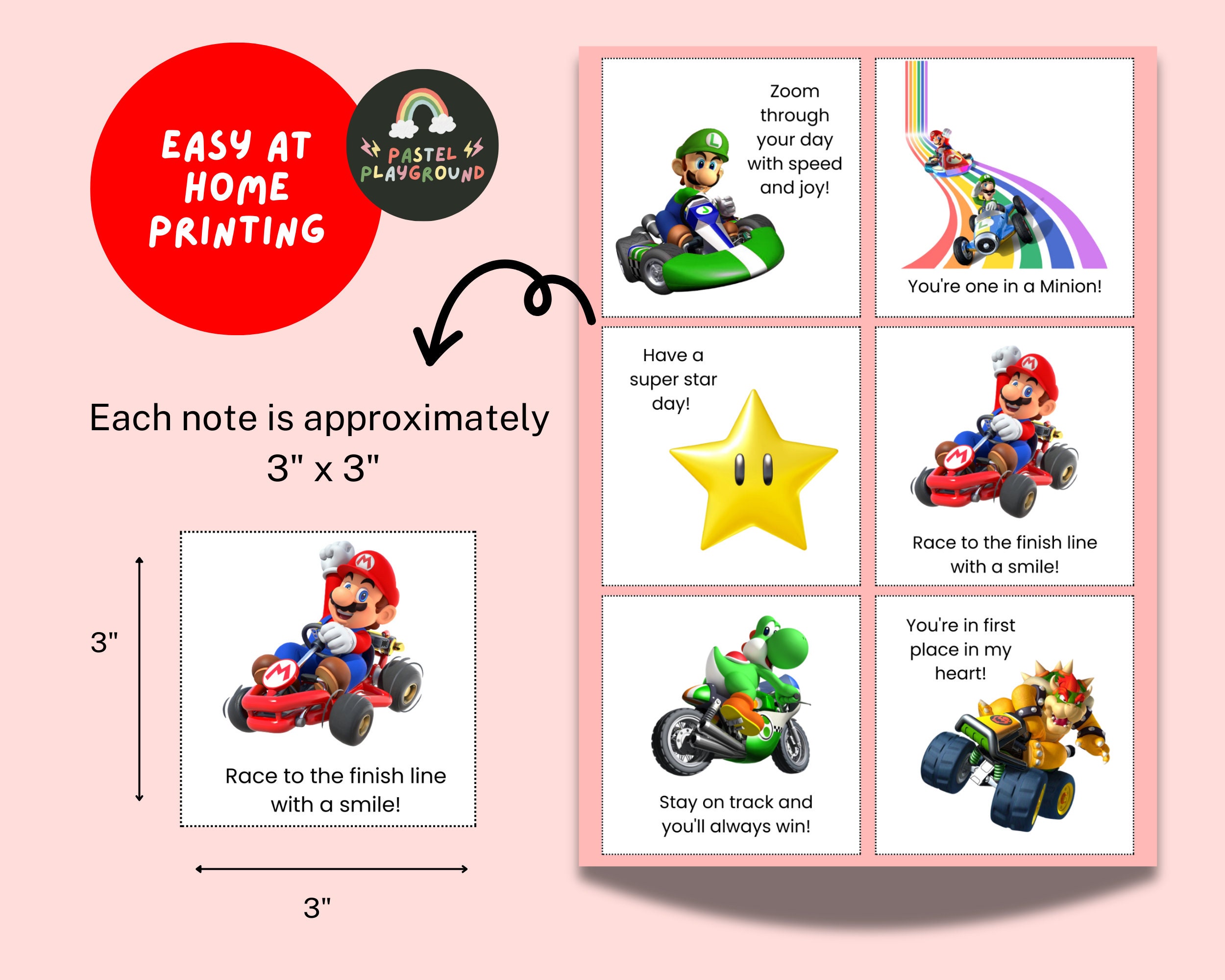 Super Mario Kart Printable Lunchbox Notes for Kids Fun Encouraging ...