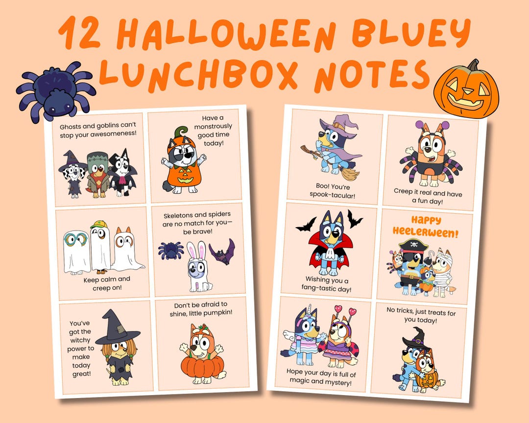 Bluey Halloween Lunchbox Notes for Kids Back to School Printable Lunch ...