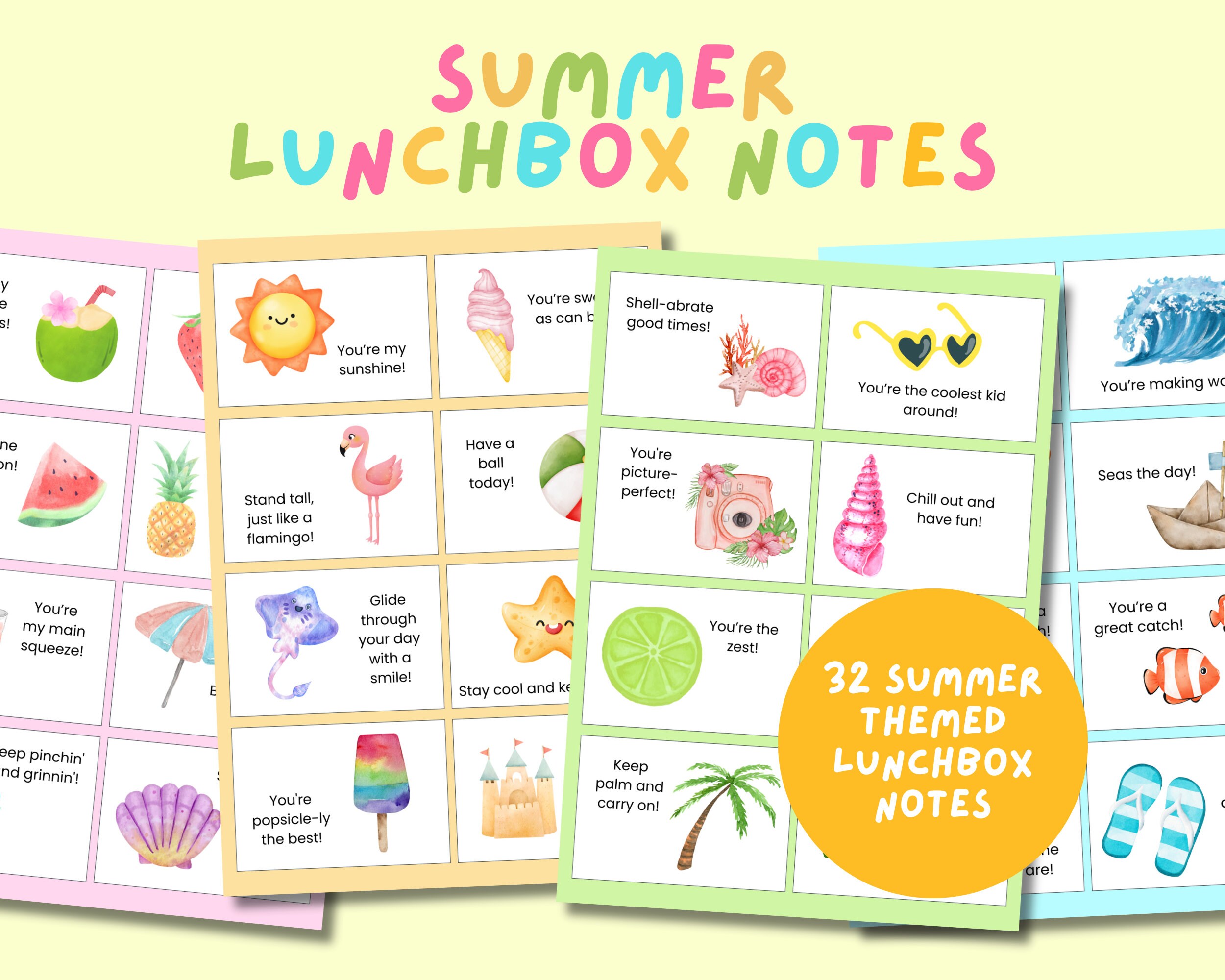 Summer Lunchbox Notes, Lunch Box Notes Printable, Lunch Notes for Kids ...