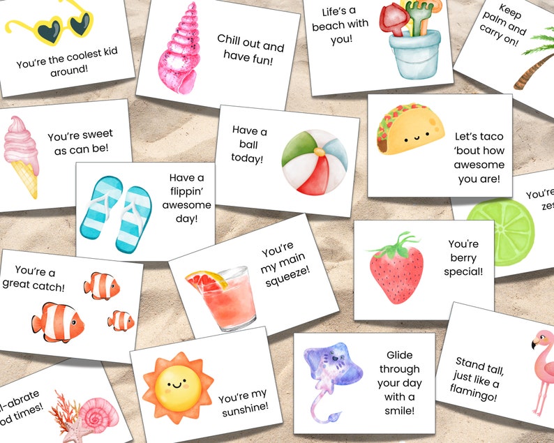 Summer Lunchbox Notes, Lunch Box Notes Printable, Lunch Notes for Kids ...