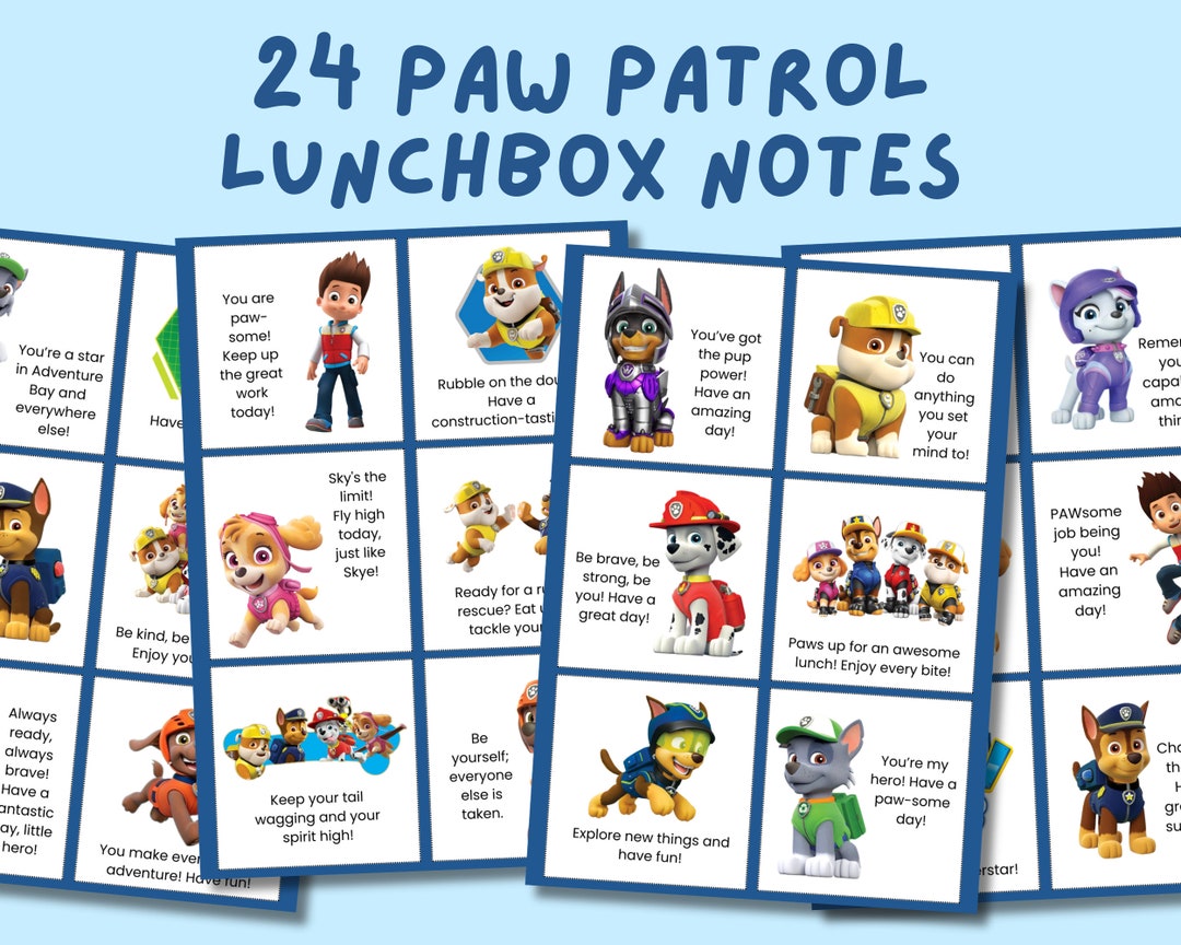 Printable Paw Patrol Lunchbox Notes for Kids, Fun School Lunch Cards ...