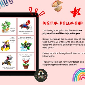 Super Mario Kart Printable Lunchbox Notes for Kids Fun Encouraging ...